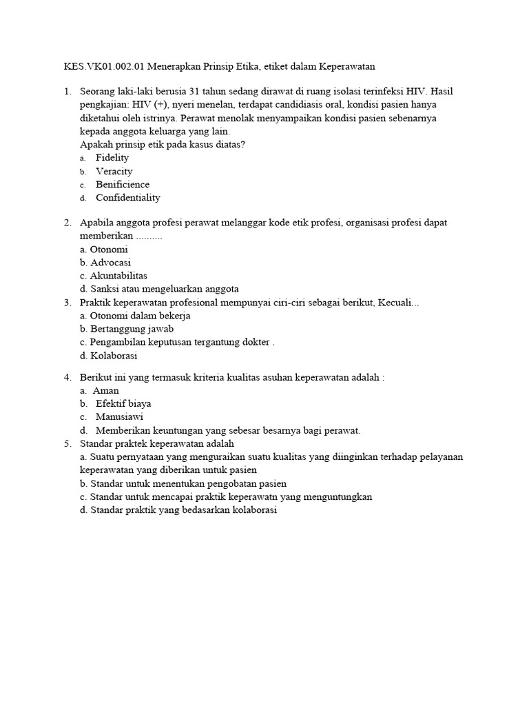 Soal Kes. VK01.002.01 | PDF