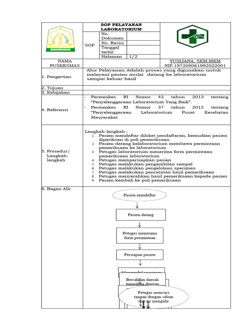 SOP Pelayanan Laboratorium Puskesmas | PDF