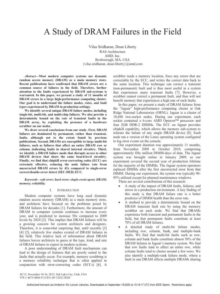 A Study of DRAM Failures in The Field | PDF | Dynamic Random Access Memory | Information Technology