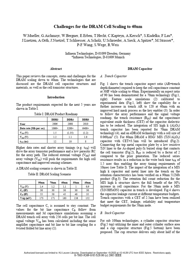 Challenges For The DRAM Cell Scaling To 40nm | PDF | Dynamic Random Access Memory | Capacitor