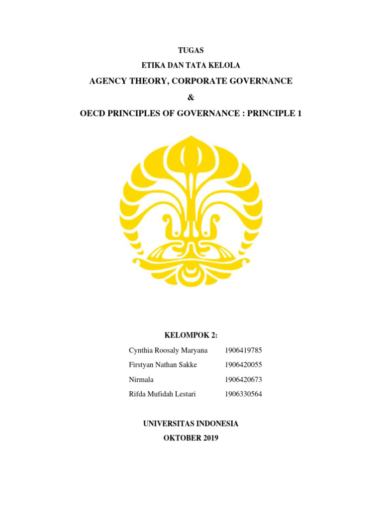 Agency Theory, Corporate Governance & Oecd Principles of Governance ...