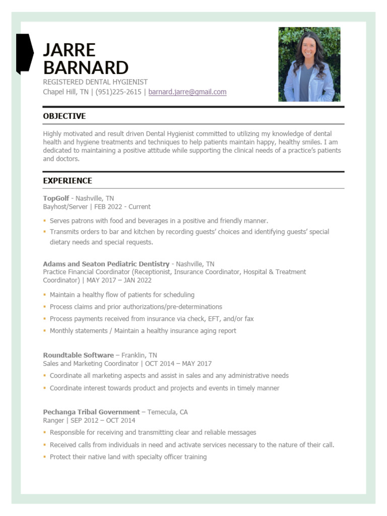 Resume RDH PDF | PDF | Dental Hygienist | Dentistry