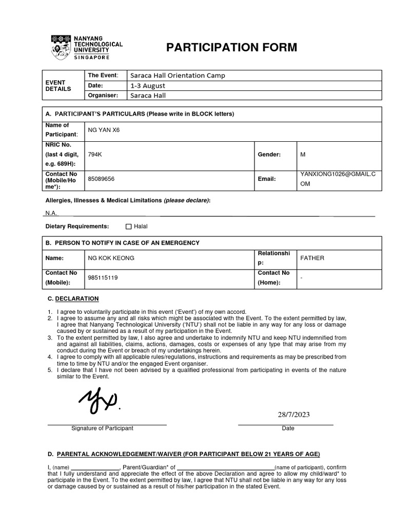 Saraca Hall Orientation Form | PDF | Civil Law (Legal System) | Common Law