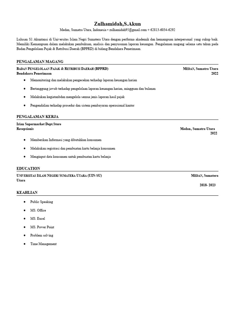 CV Ats Friendly Fresh Graduate | PDF | Karier & Perkembangan | Bisnis