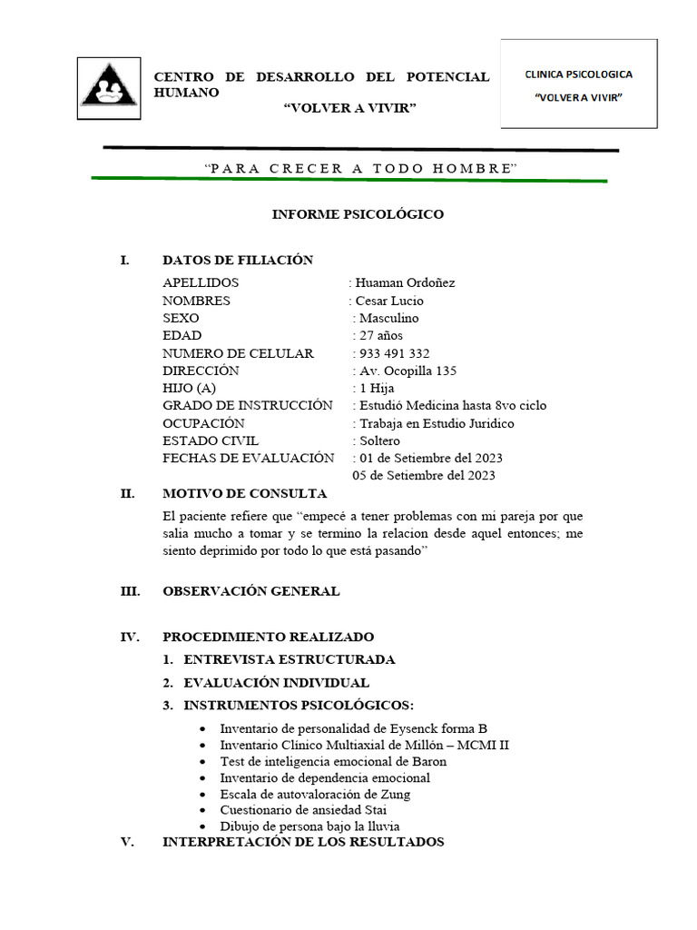 INF PSI - Cesar Huaman | PDF | Ansiedad | Trastorno depresivo mayor