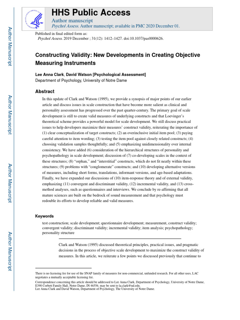 Clark and Watson. Constructing Validity - New Developments | PDF | Validity (Statistics ...