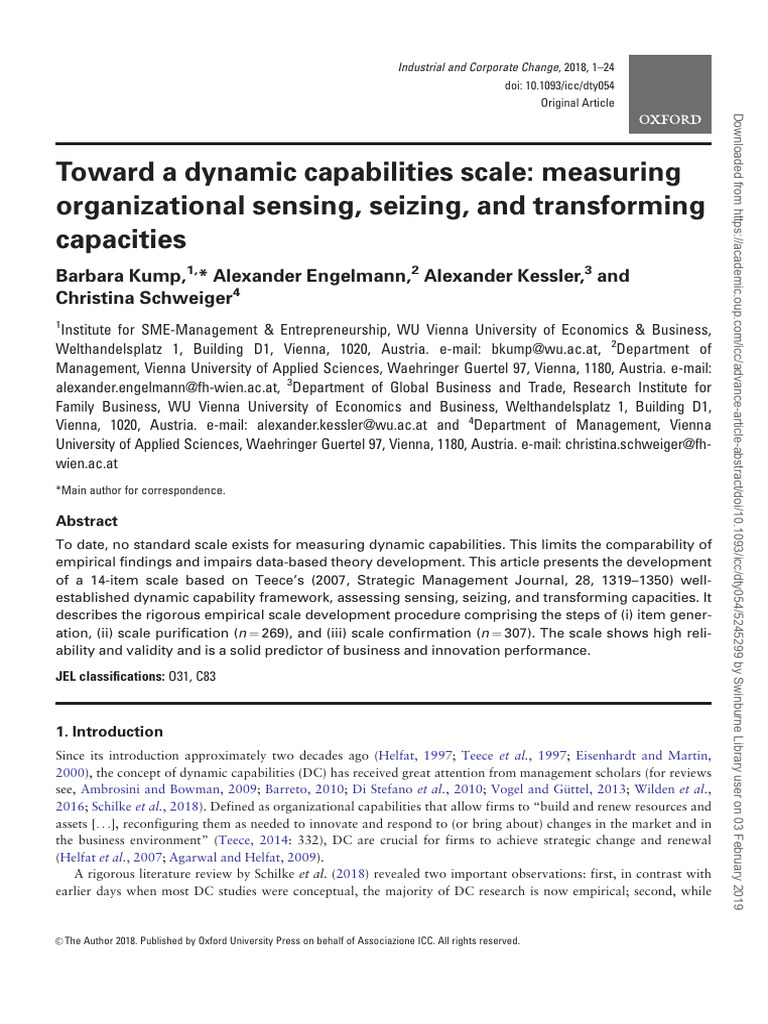 Kump Et Al. Toward A Dynamic Capabilities Scale - Measuring | PDF | Information | Validity ...