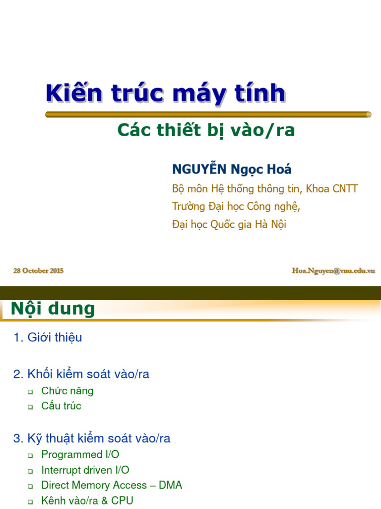 Slide Kiến Trúc Máy Tính - Part05 - Các Thiết Bị Vào Ra - Nguyễn Ngọc Hóa - UET | PDF