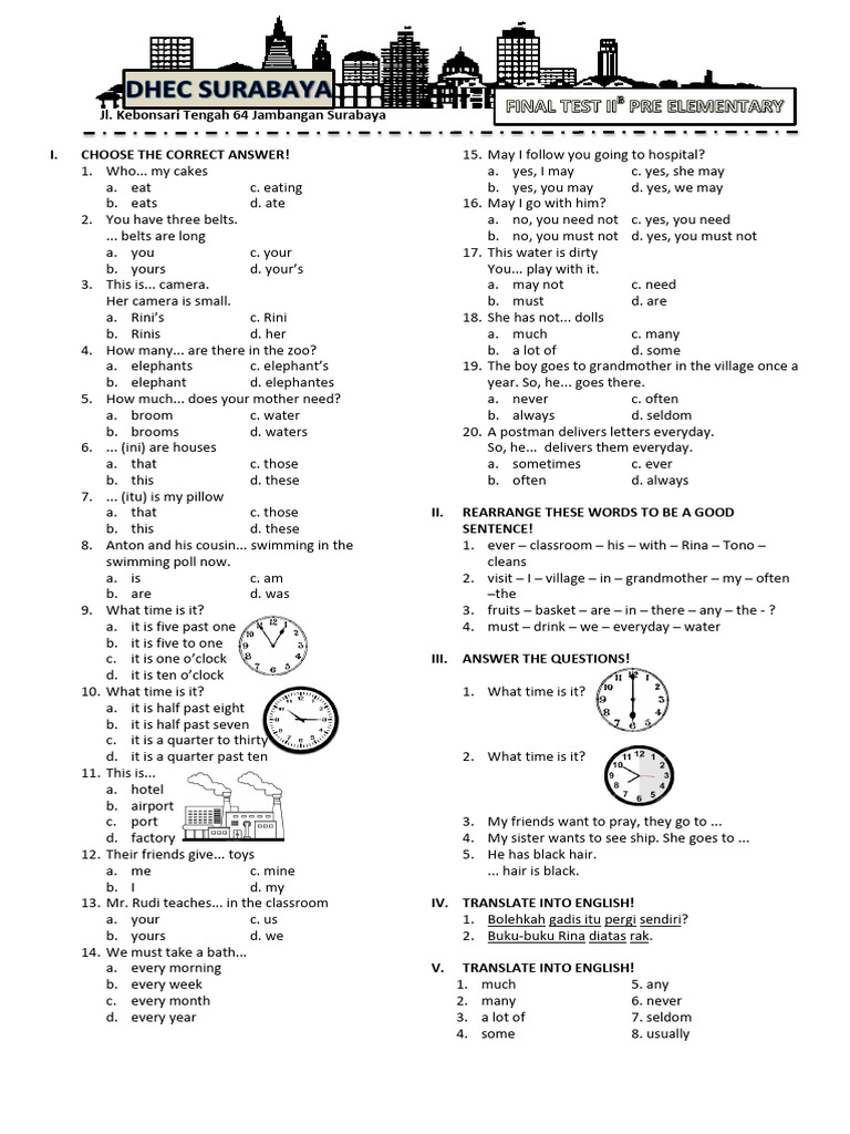 2b Pre Elementary Test | PDF