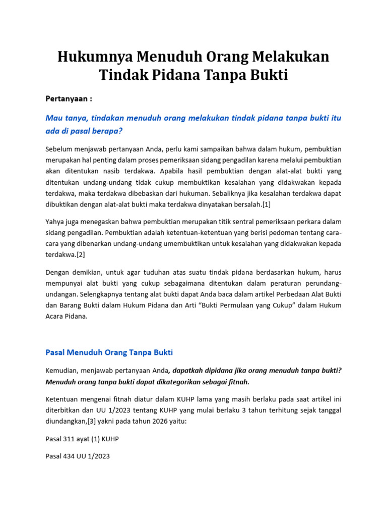 Hukum Menuduh Tanpa Bukti di Indonesia | PDF | Politik | Ilmu Sosial