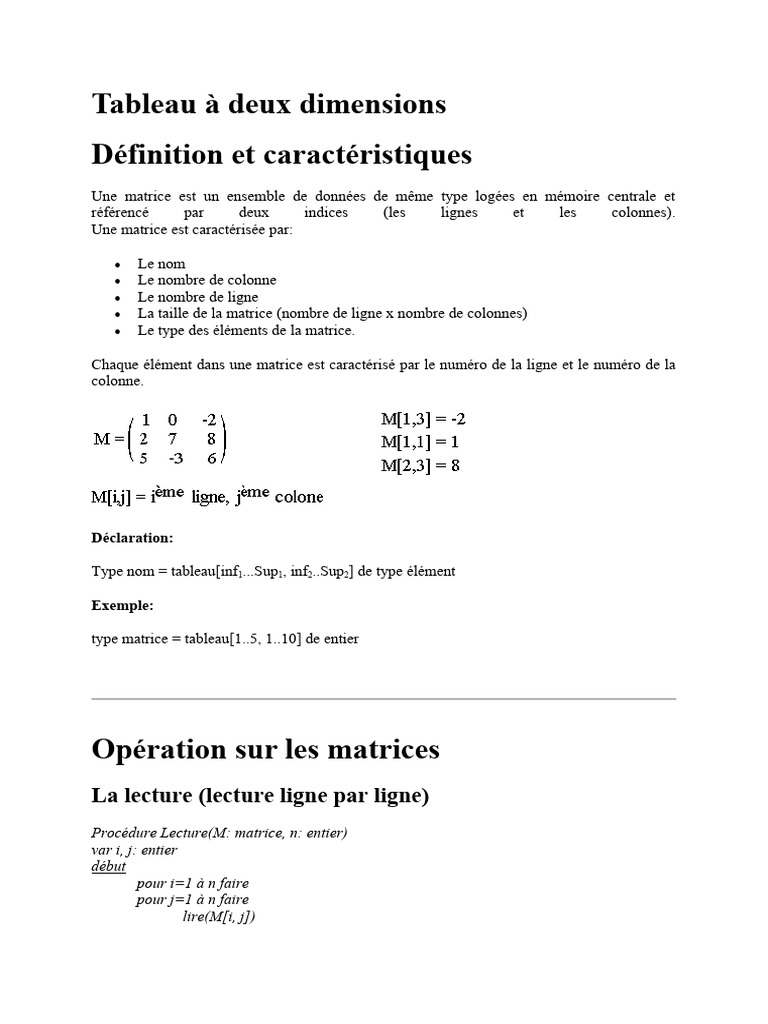 Tableau À Deux Dimensions | Download Free PDF | Matrice (Mathématiques ... Tableau À Deux Dimensions | Download Free PDF | Matrice (Mathématiques ...