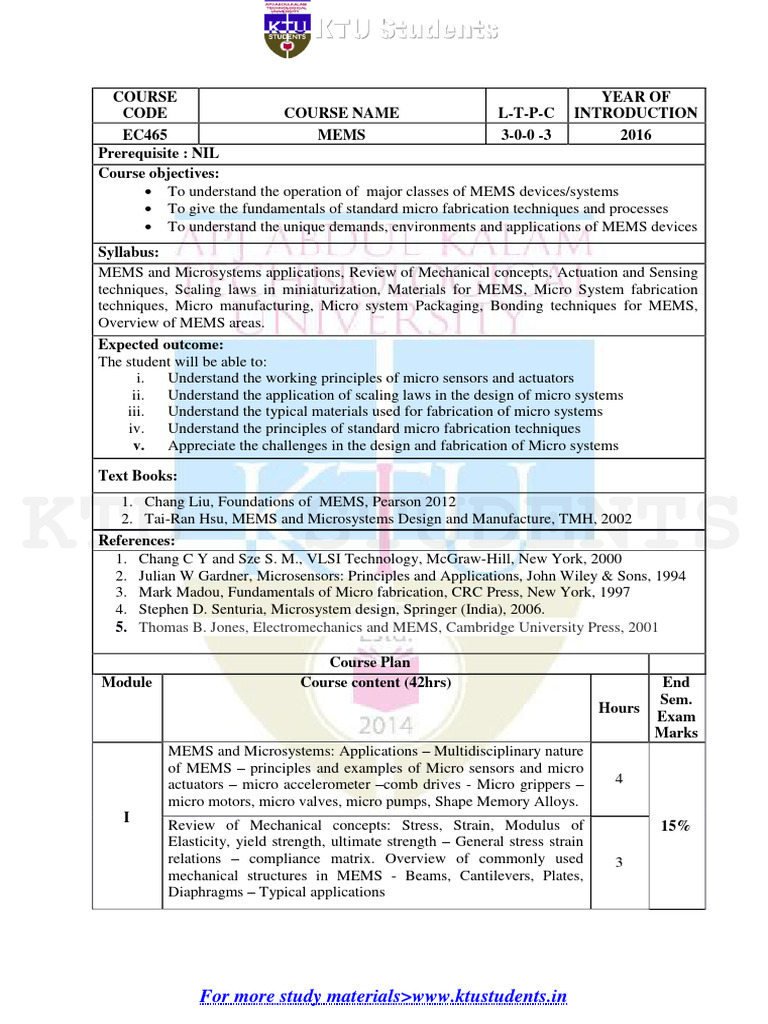 Ec465 Mems | PDF | Applied And Interdisciplinary Physics | Physical Sciences