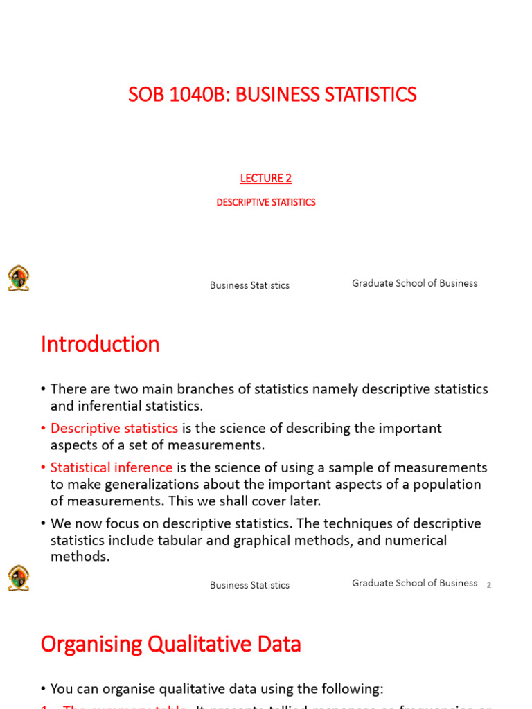 SOB 1040 Lecture 2 - Data Organisation and Descriptive Statistics | Download Free PDF | Mean ...