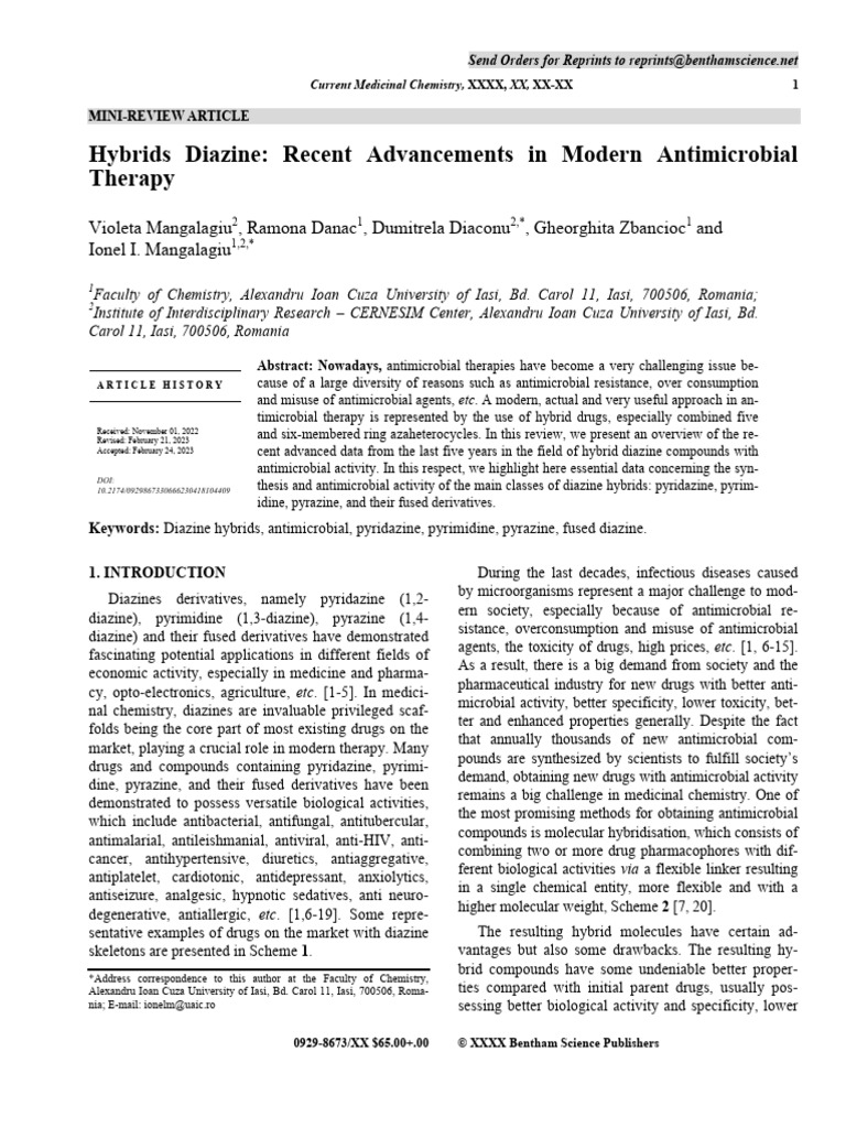 Hybrids Diazine Recent Advancements in Modern Antimicrobial Therapy ...