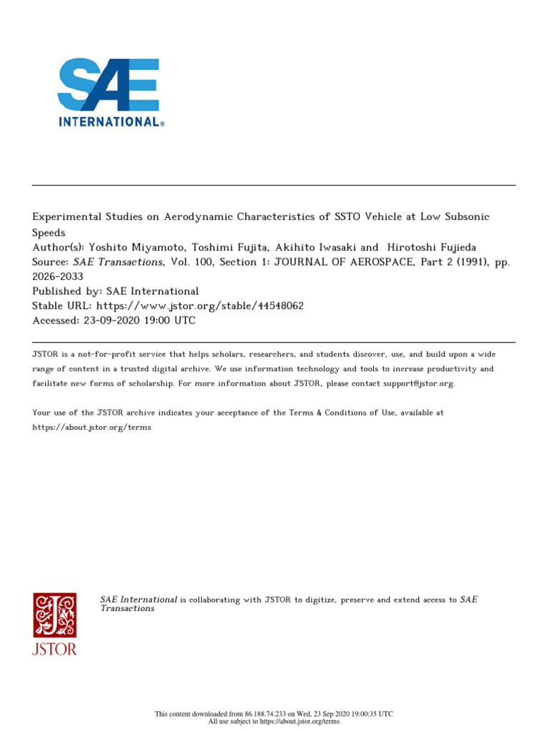 SSTO Vehicle Aerodynamics at Low Speeds | PDF | Aerodynamics | Wind Tunnel