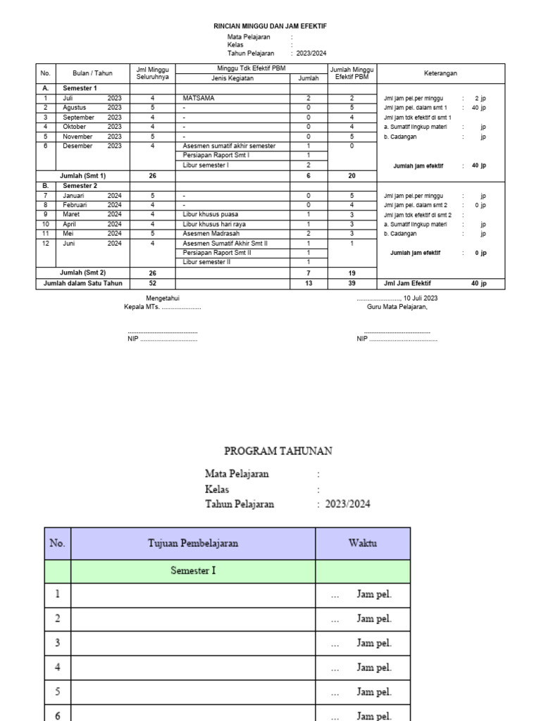 Prota Promes 2023-2024 MTs-1 | PDF