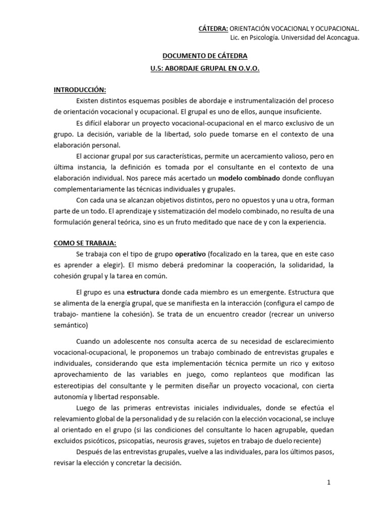 Abordaje Grupal en Orientación Vocacional | PDF | Aprendizaje | Sicología