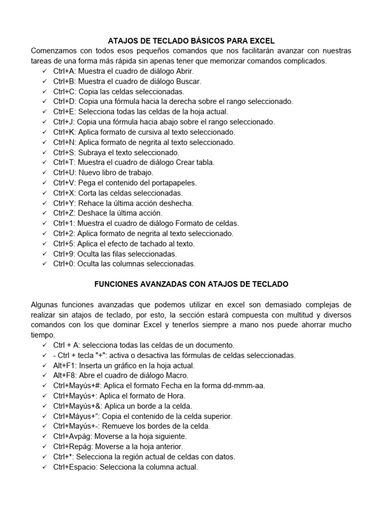 Atajos de Teclado Básicos para Excel | PDF | Ventana (informática ...