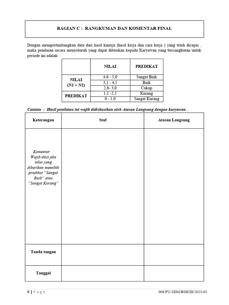 Penilaian Kinerja Ka. Unit Ka. Divisi - Part 2 - R1 - Koord SDM & Diklat | PDF | Bisnis
