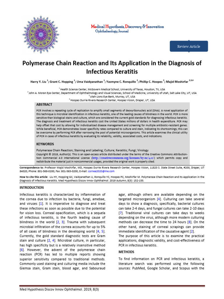 PCR Application in Infectious Keratitis Diagnosis | PDF | Polymerase Chain Reaction | Infection