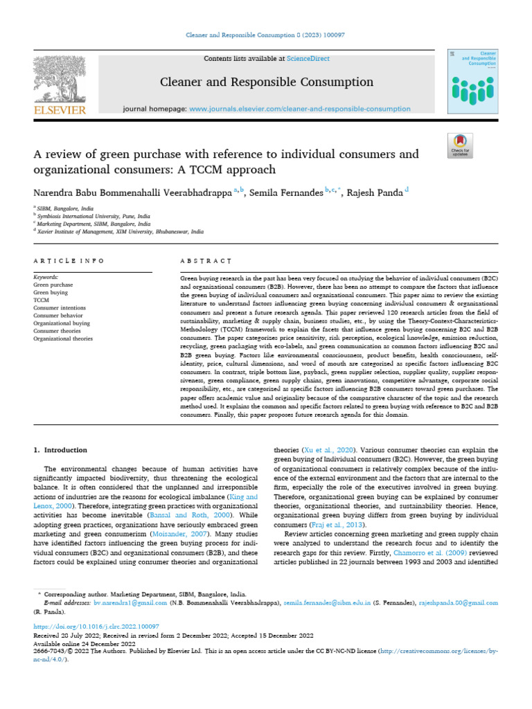 A Review of Green Purchase With Reference To Individual Consumers and ...