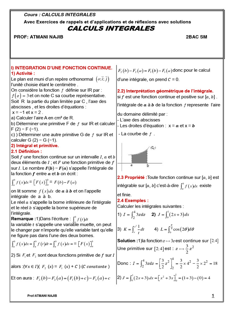 Cours et exercices sur les intégrales | PDF | Intégral | Fonction ...