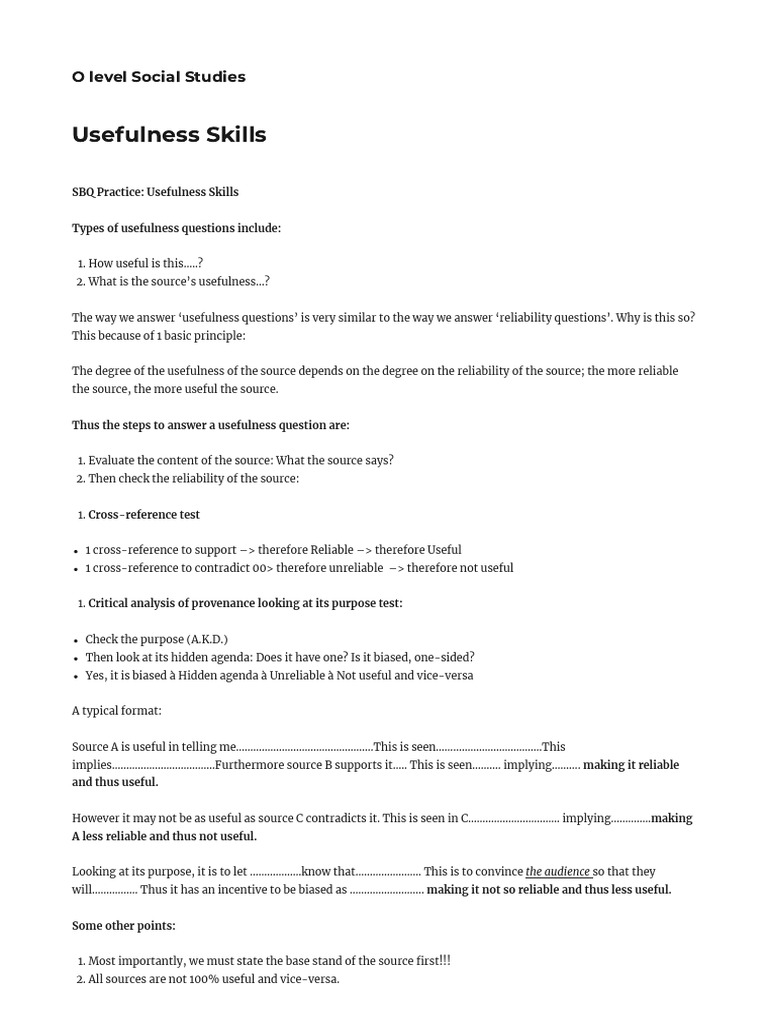 Social Studies - Usefulness Skills | PDF