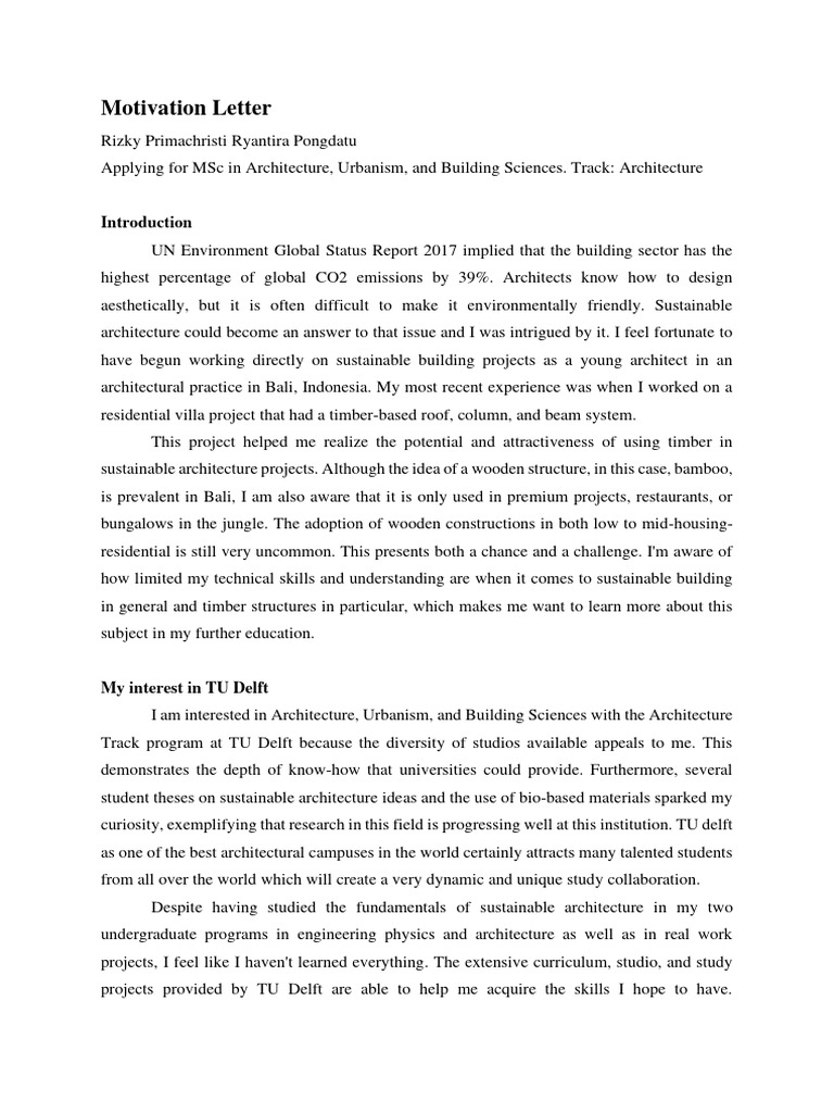 Motivation Letter | PDF | Sustainable Architecture | Sustainability