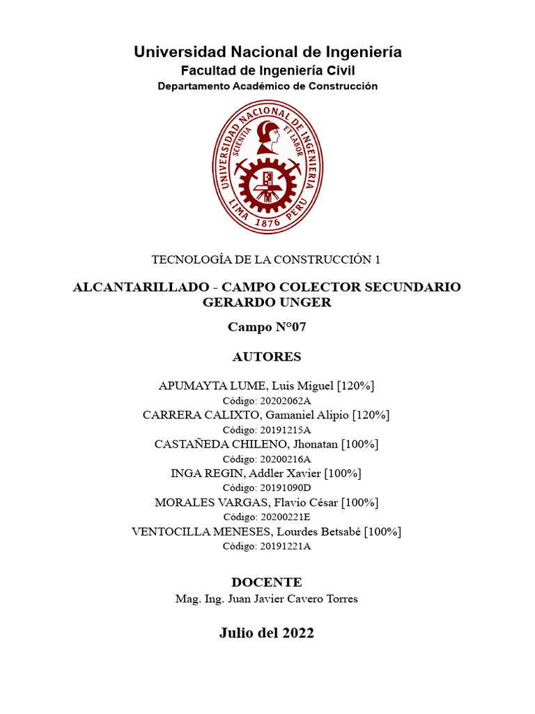 TC7-G3-Tecnología de La Construcción | PDF | Aguas residuales | Alcantarillado