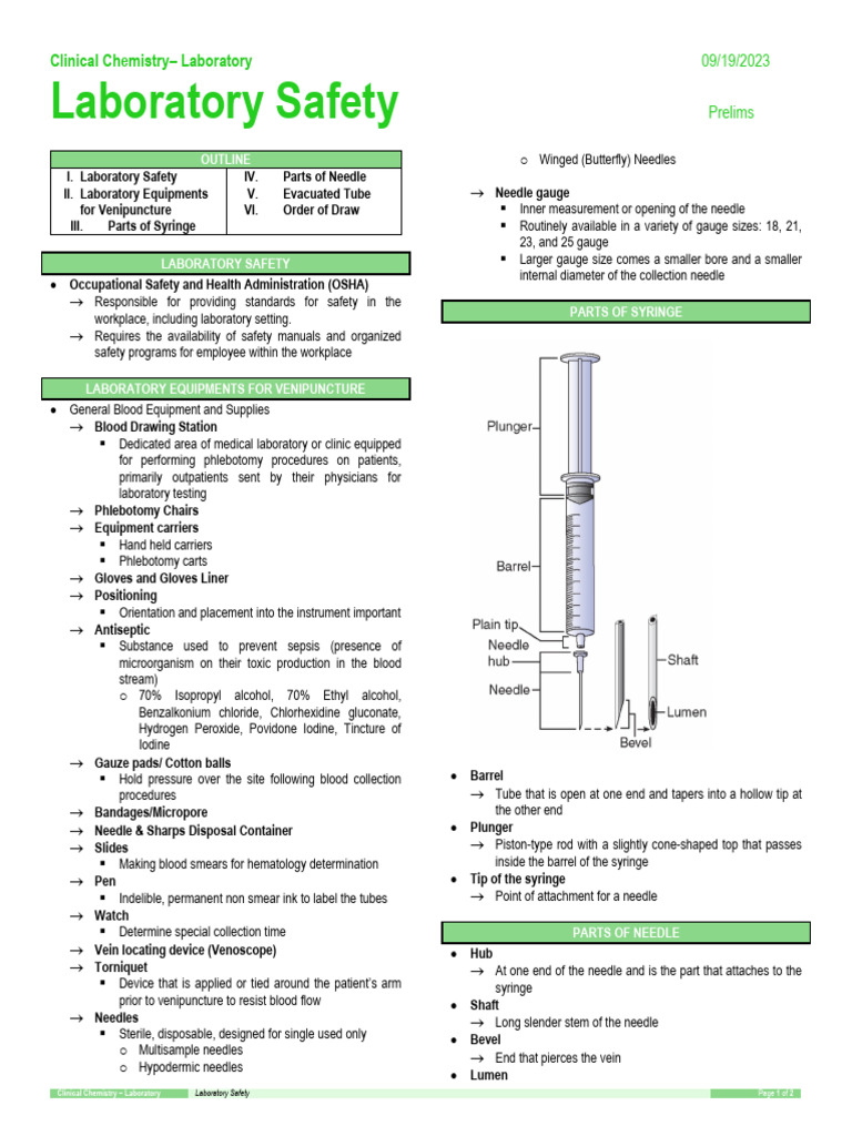 Clinical Chemistry Laboratory - Laboratory Safety | PDF | Blood | Chemistry