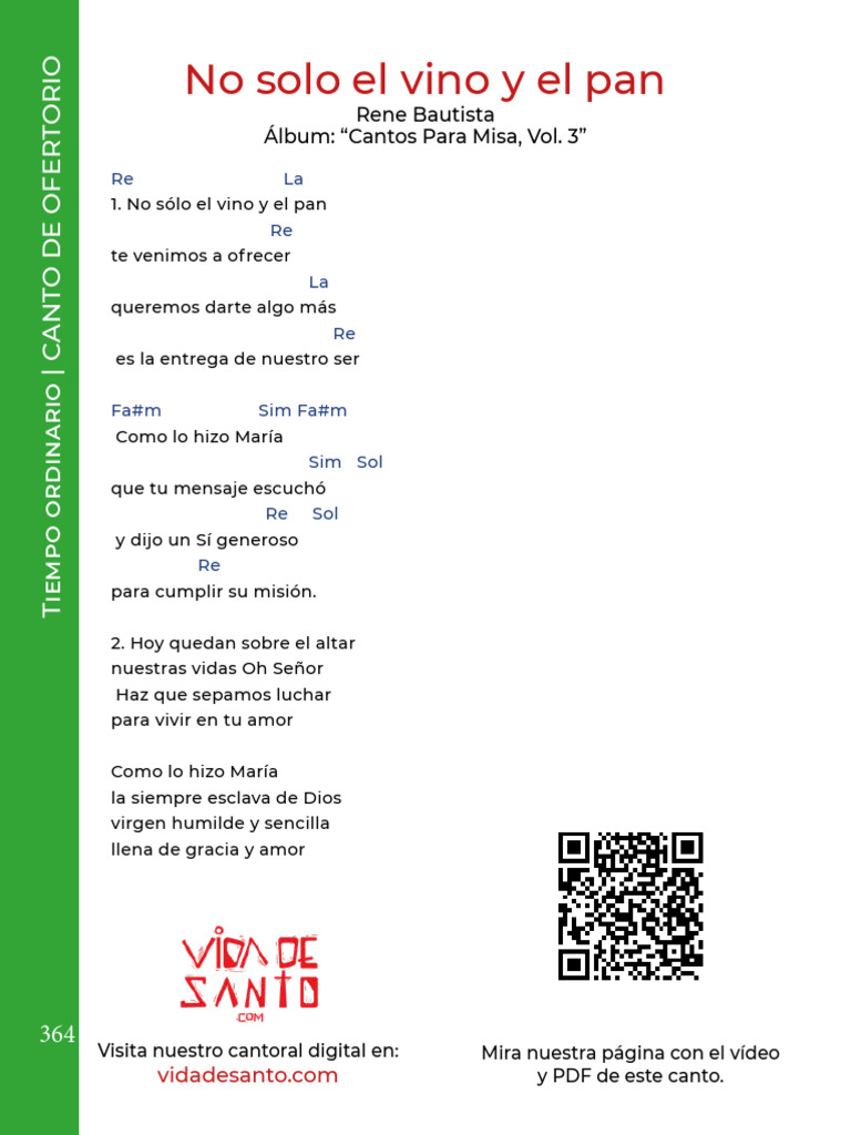 Letra de "No Solo el Vino y el Pan" | PDF