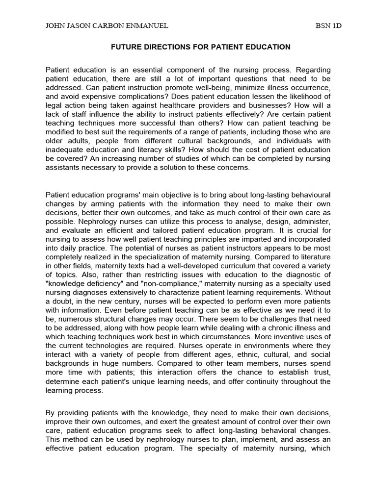 Future Directions For Patient Education | Download Free PDF | Nursing | Patient