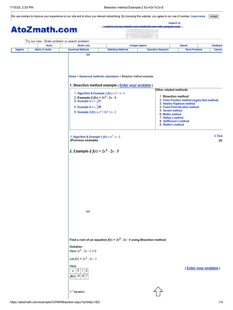 Bisection Method Example 2 F (X) 2x 3 2x 5 | PDF | Mathematical Concepts | Applied Mathematics