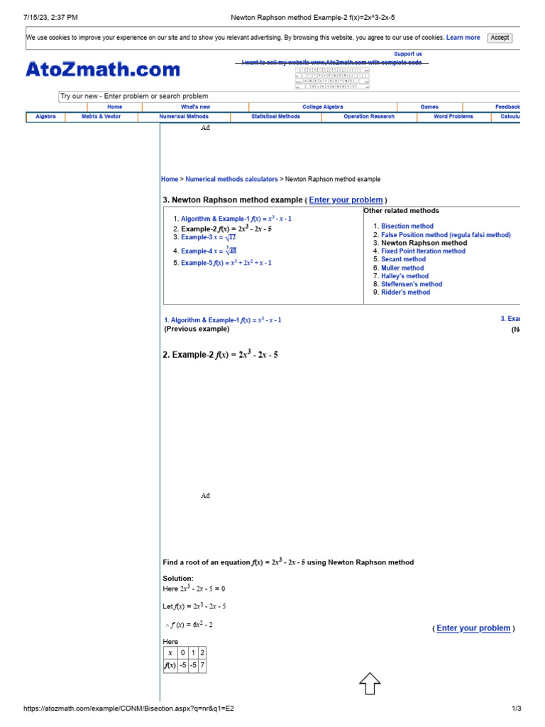 Newton Raphson Method Example-2 F (X) 2x 3-2x-5 | PDF | Numerical Analysis | Mathematics Of ...