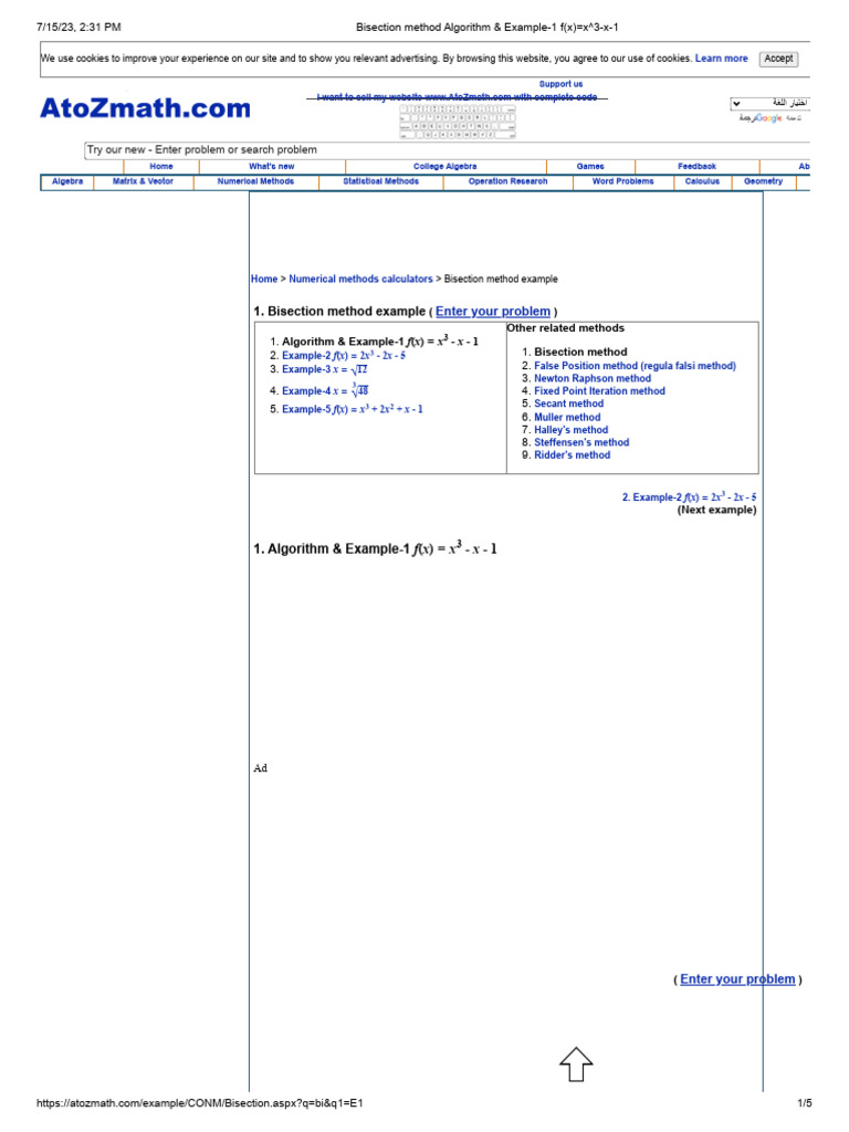 Bisection Method Algorithm & Example-1 F (X) X 3-X-1 | PDF | Computer Programming | Algorithms