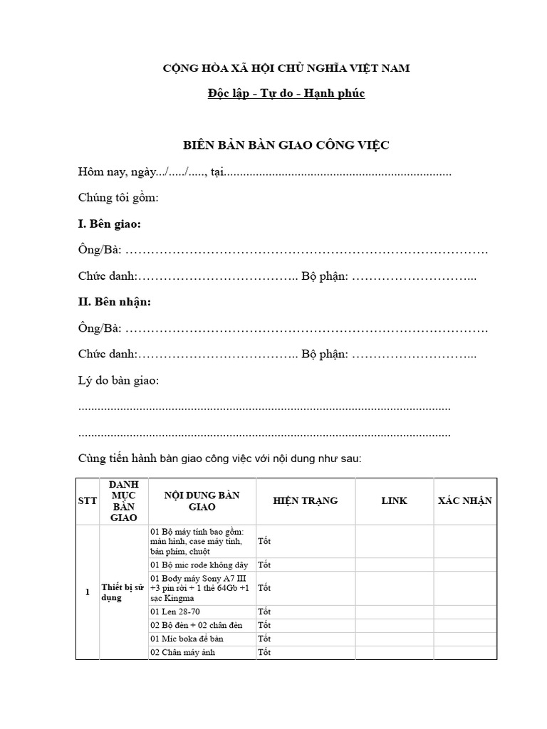Biên bản bàn giao | PDF