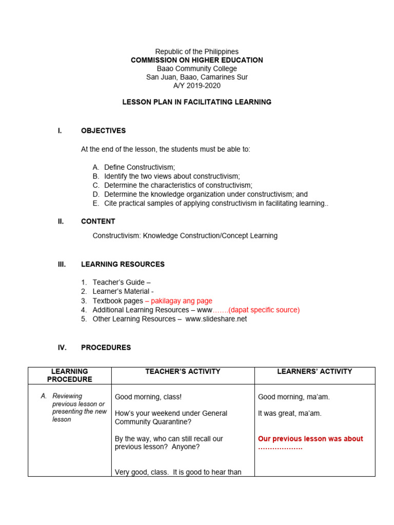 Erika Lesson Plan | PDF | Constructivism (Philosophy Of Education ...