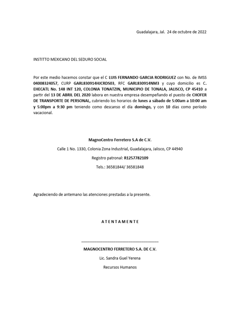 Carta Imss | PDF
