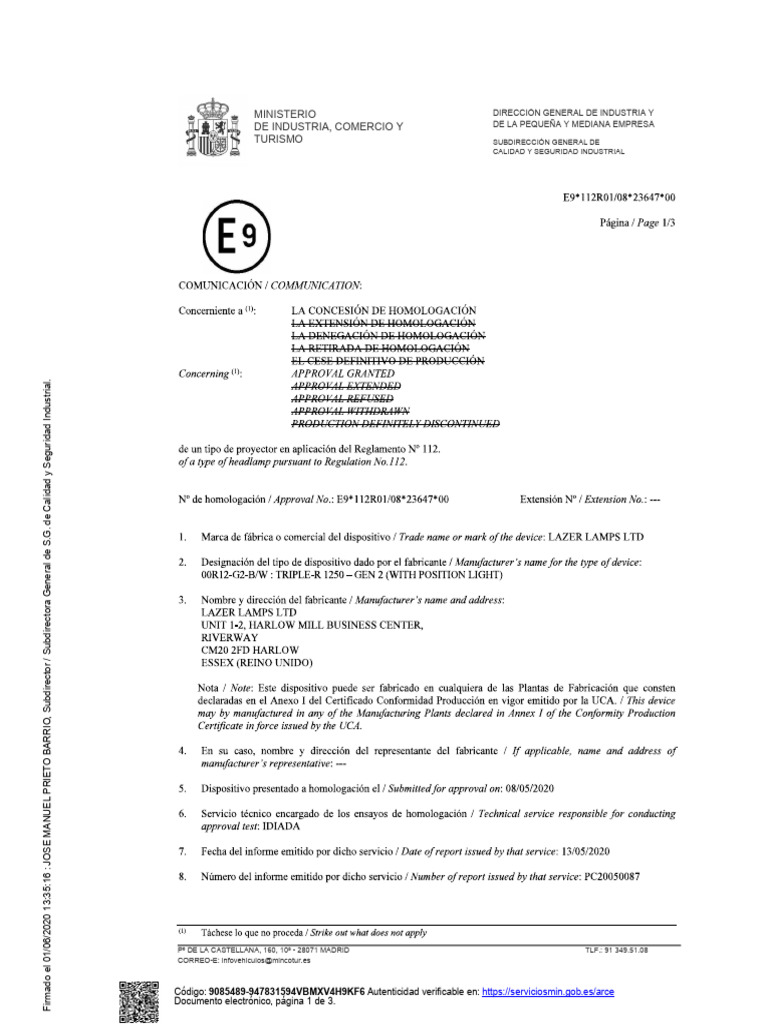 Triple-R 1250 - Gen2 - r112 Certificate 4 | PDF