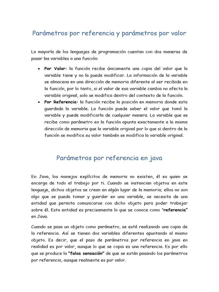 Resumen Parámetros Por Referencia y Parámetros Por Valor | PDF