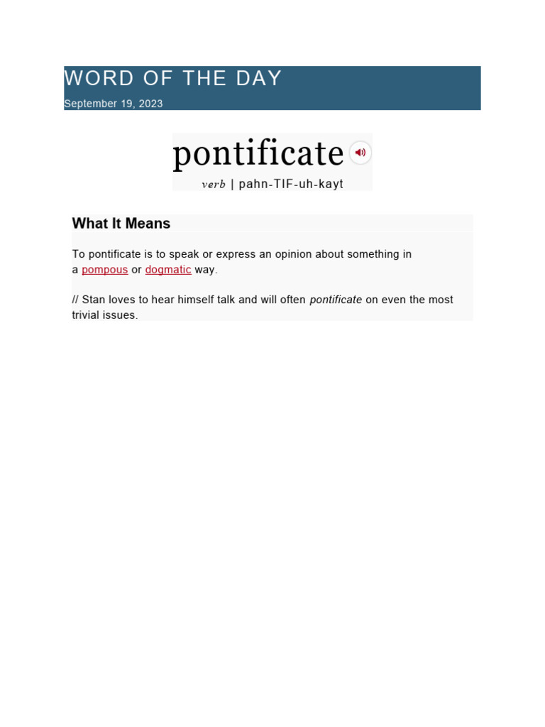 Pontificate: Word of The Day | PDF | Social Science | Language Arts ...