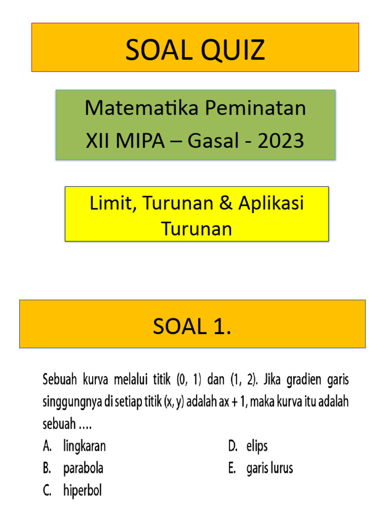 Soal Quiz Matematika Minat - XII MIPA - Gasal - 2023 | PDF