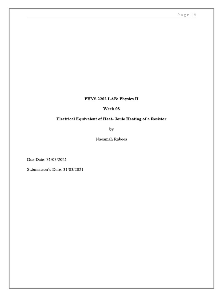 Phys2 Week8 Electrical Eq of Heat | PDF | Heat | Resistor