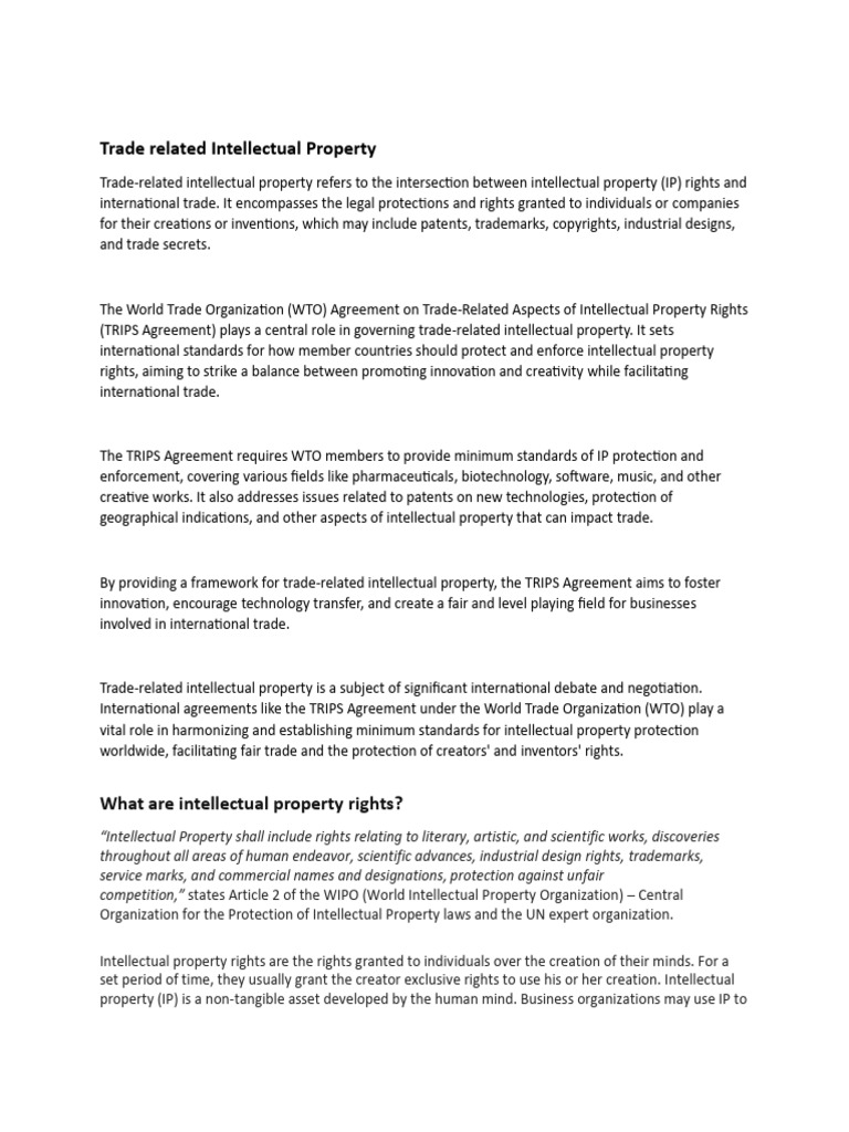TRIPS & Intellectual Property | PDF | Intellectual Property | Trips ...