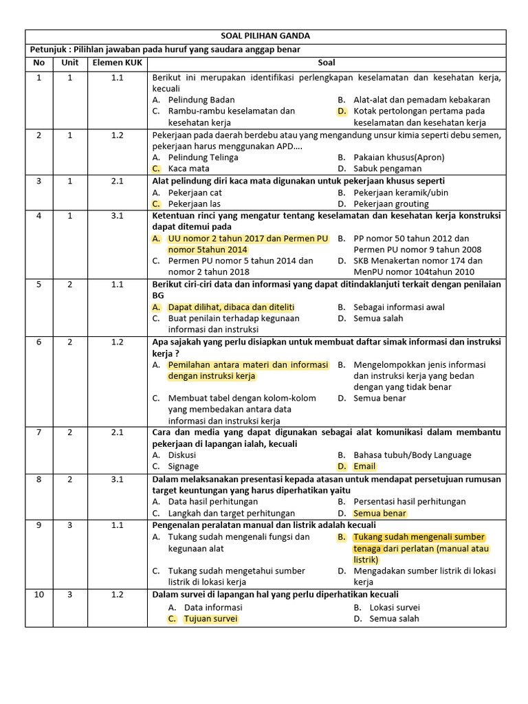 Soal PG Ujian SKK | PDF
