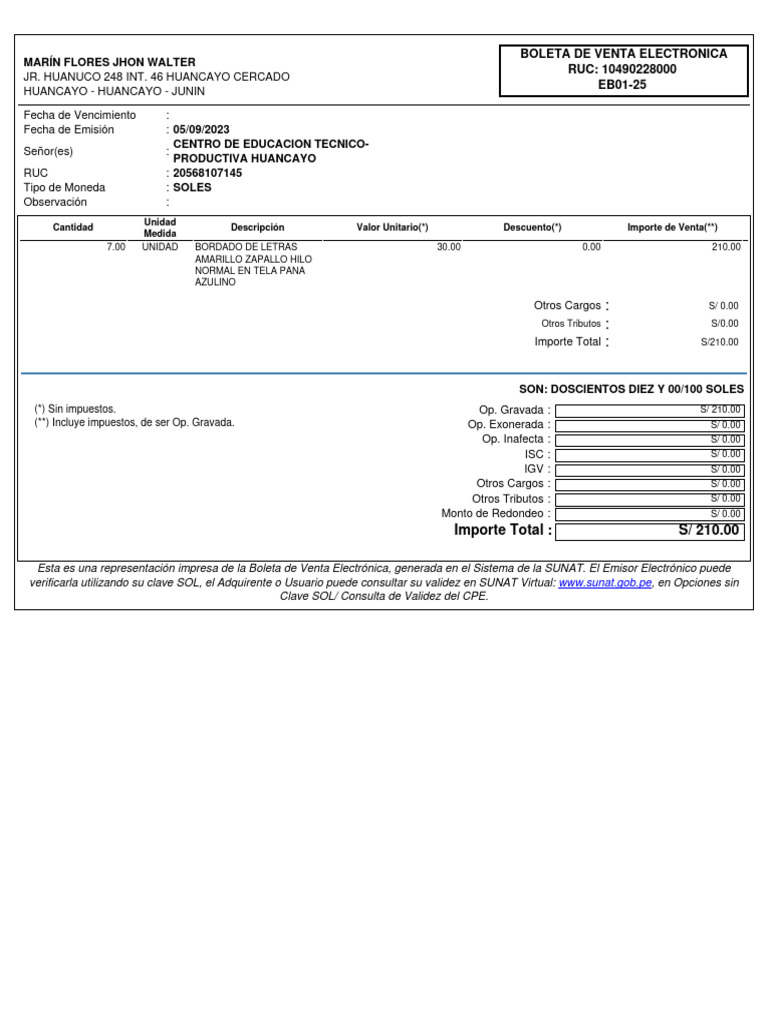 Boleta Letras en Pana | PDF