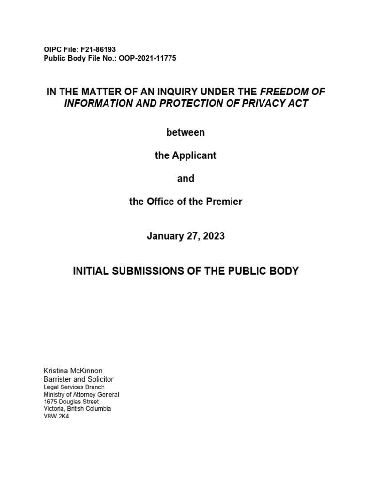 FOIPPA Inquiry: Premier's Office vs. Applicant | PDF | Justice | Crime ...