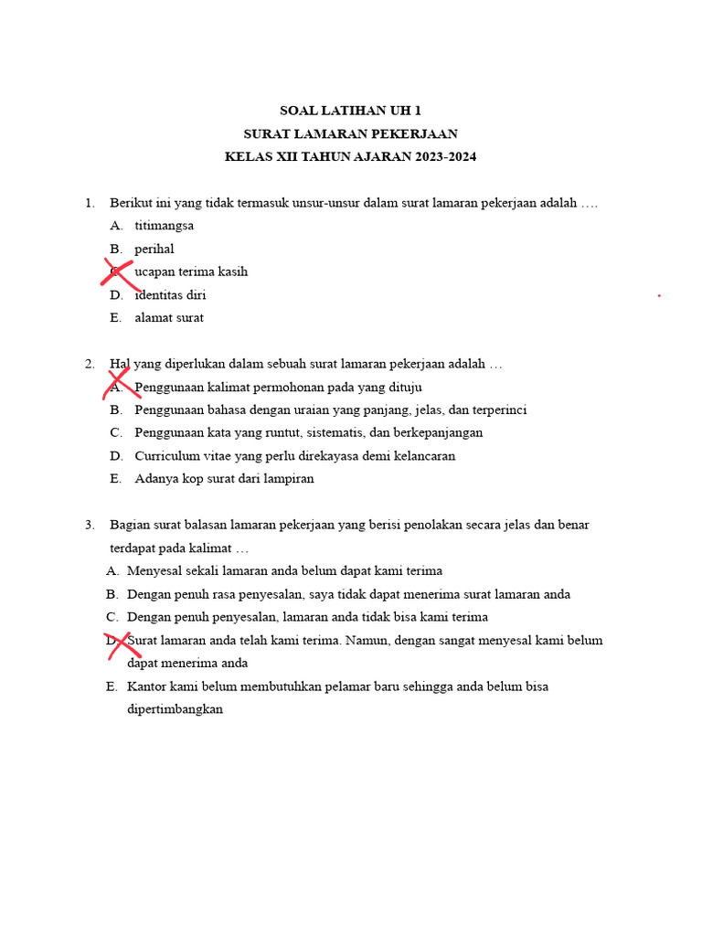 Latihan Soal UH 1 | PDF