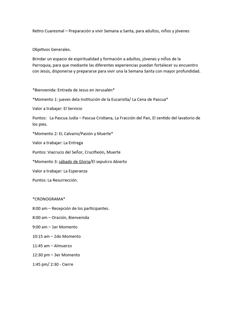 Retiro Cuaresmal para Toda la Familia | PDF | Religión y espiritualidad