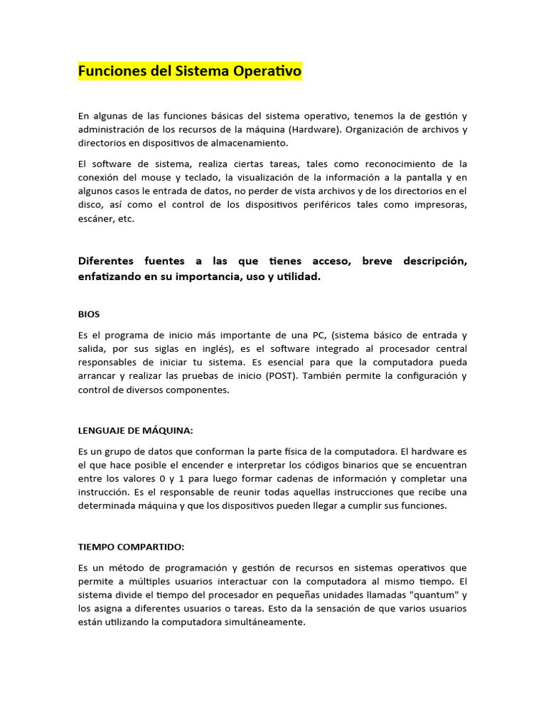 Funciones Del Sistema Operativo | PDF | Sistema operativo | Hardware de ... Funciones Del Sistema Operativo | PDF | Sistema operativo | Hardware de ...